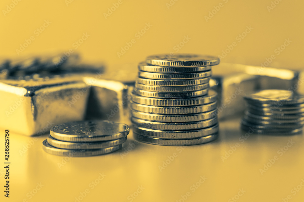 Gold bars and stack of gold coins. Background for finance banking ...