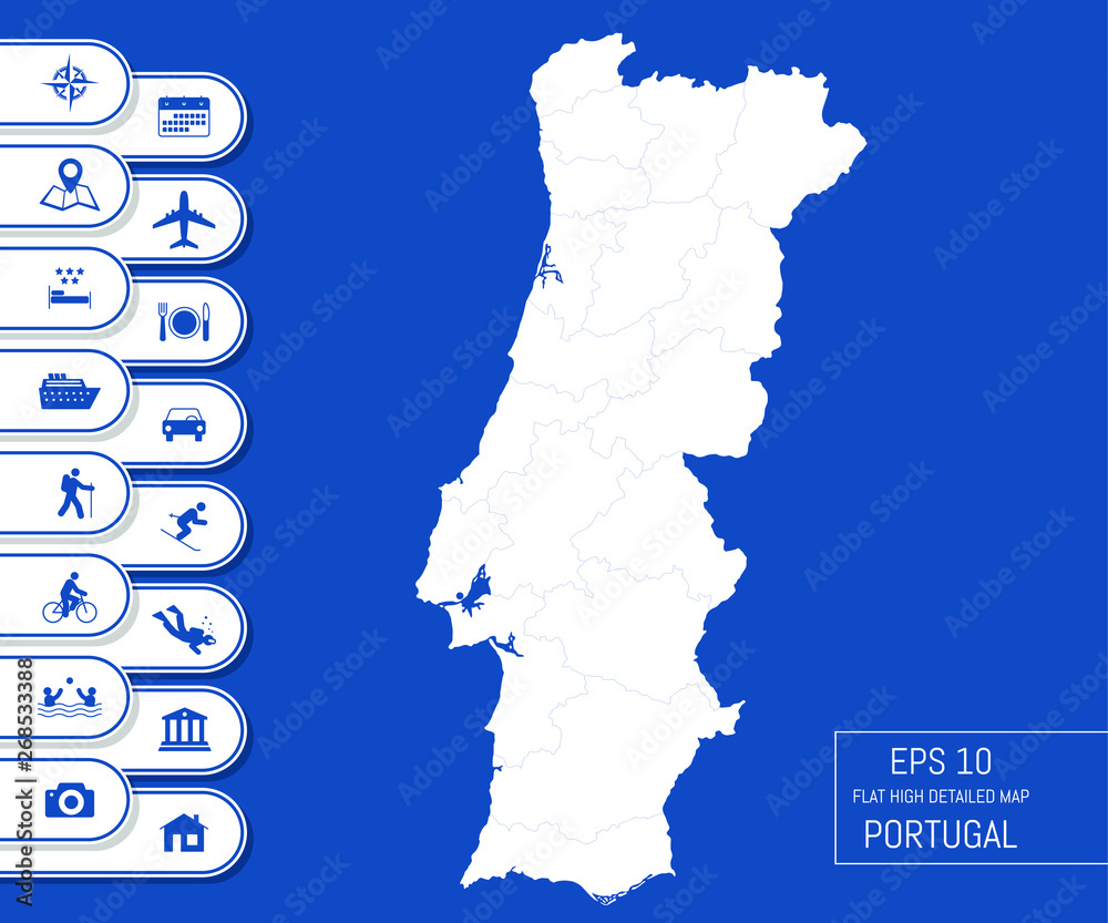 Flat high detailed Portugal map. Divided into editable contours of ...