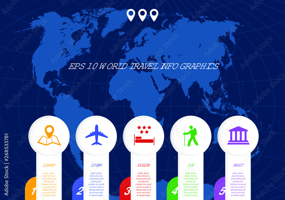 Flat world map. Country names. Info graphic elements.Template for your ...