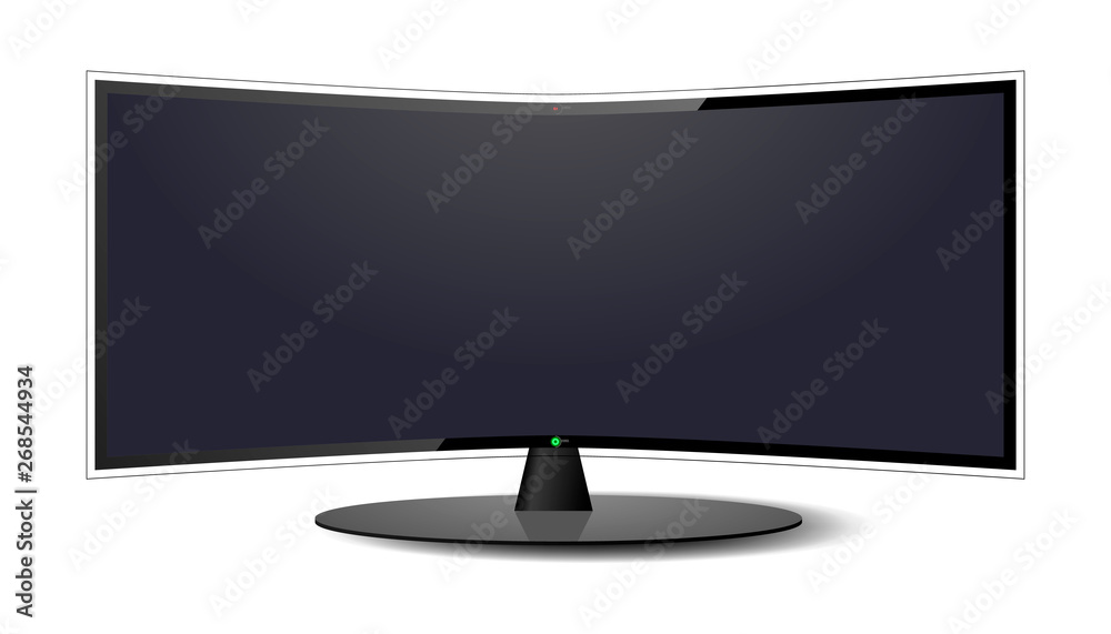Curved TV monitor , monitor with shadow and glare on isolated ...
