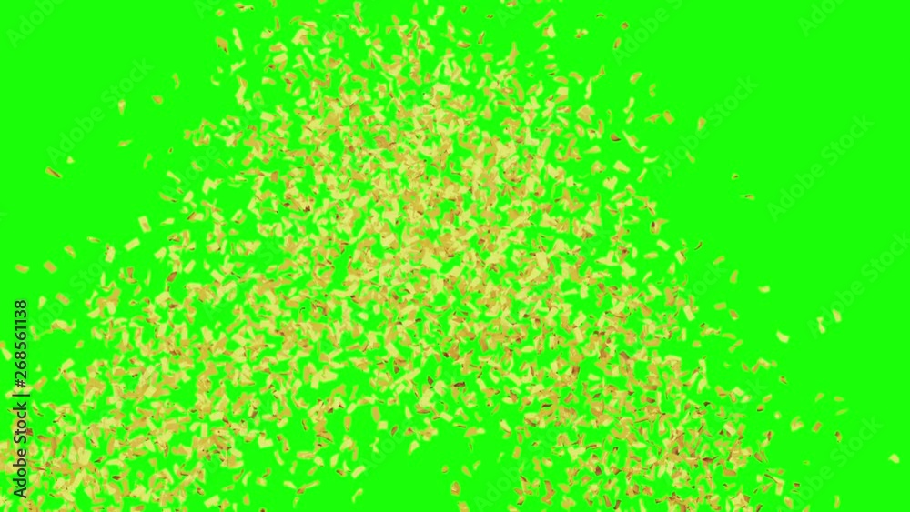 Luxury gold confetti party popper explosion isolated on a green screen ...
