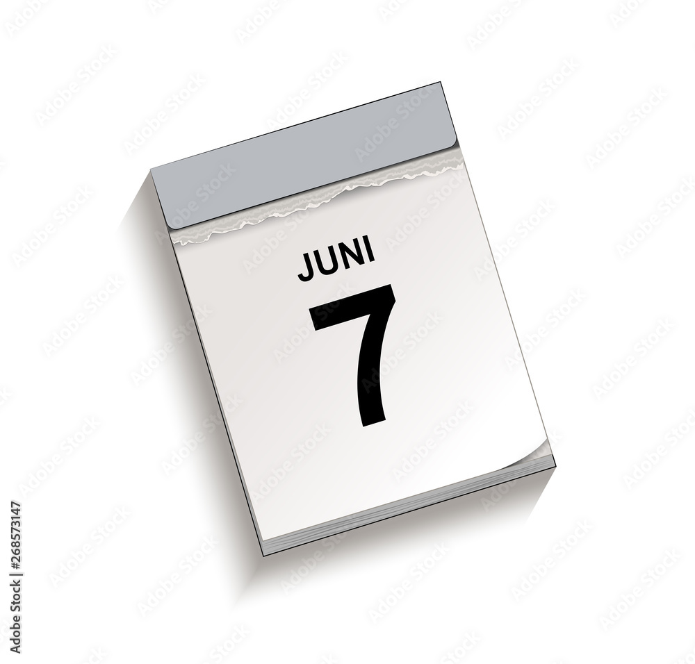 Calendar, tear-off calendar with date 7 June, Tear-off calendar, Vector ...
