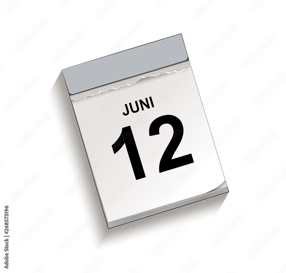 Calendar, tear-off calendar with date 12 June, Tear-off calendar ...