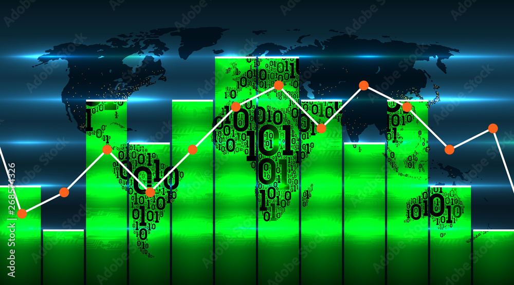 World map diagram chart and graph, on the background of future digital ...