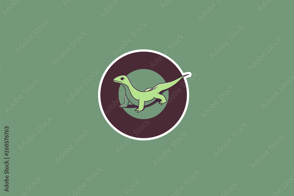 cartoon lizard, green color in a circle Stock Vector | Adobe Stock