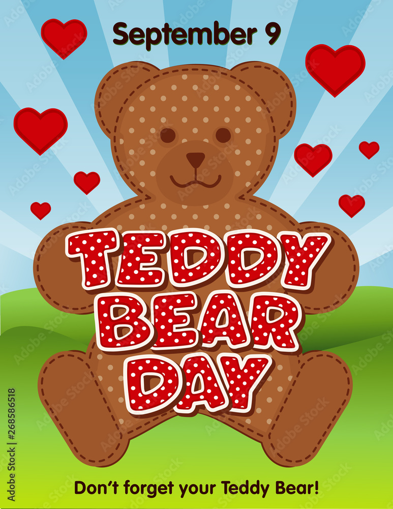 Teddy Bear Day, national holiday in USA on September 9, red polka dot ...