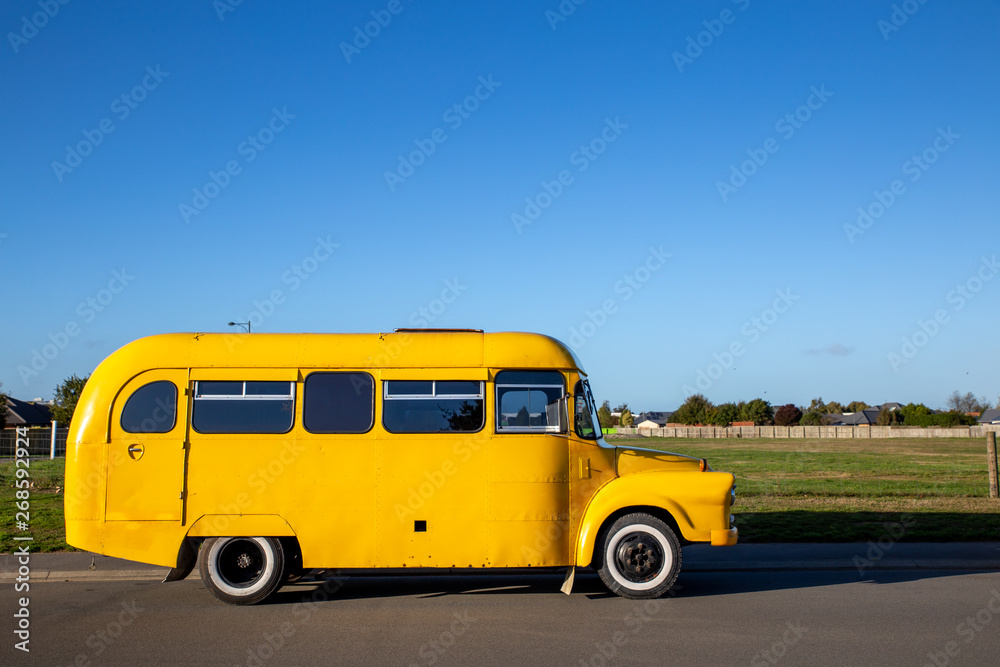 Restored retro yellow school bus Stock Photo | Adobe Stock