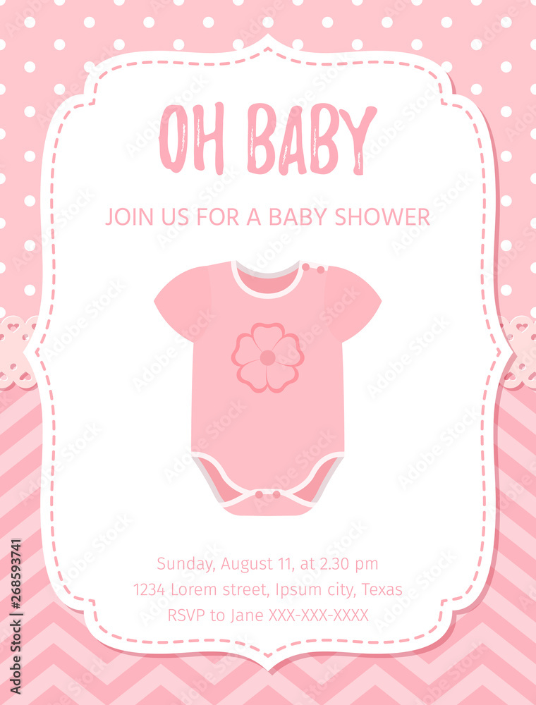 Baby Shower invite card. Vector. Baby girl pink design. Welcome ...