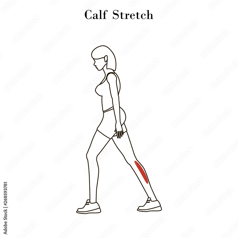 Calf stretch exercise outline Stock Vector | Adobe Stock