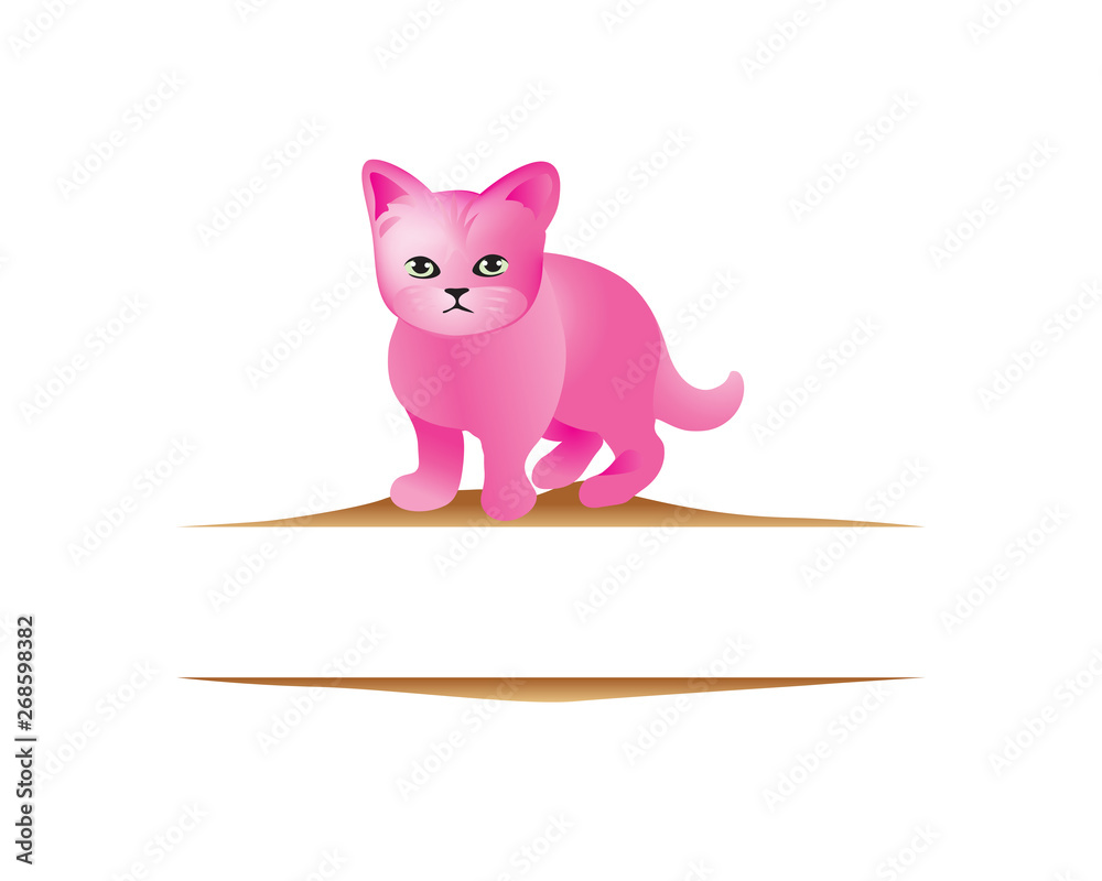 Modern Pink Cat Cattery And Care Logo Illustration In Isolated White ...