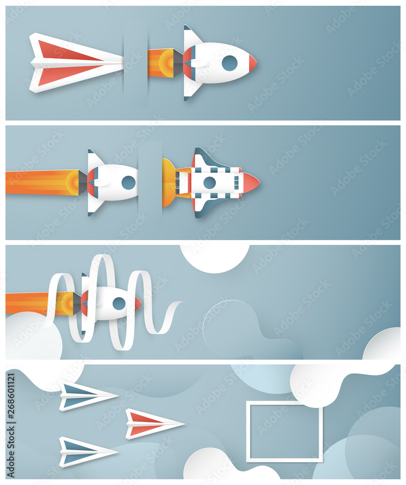 Vector illustration with start up concept in paper cut, craft and ...