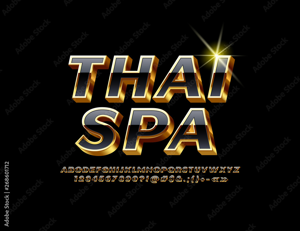 Vector chic sign Thai Spa with 3D luxury Alphabet. Black and Golden ...