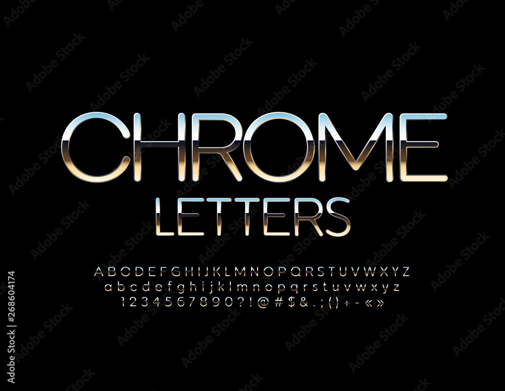 Vector Chrome Letters, Numbers and Symbols. Thin elegant Alphabet ...