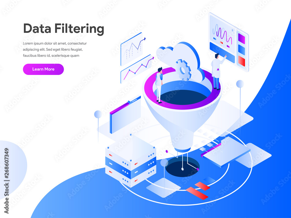 Data Filtering Isometric Illustration Concept. Modern flat design ...