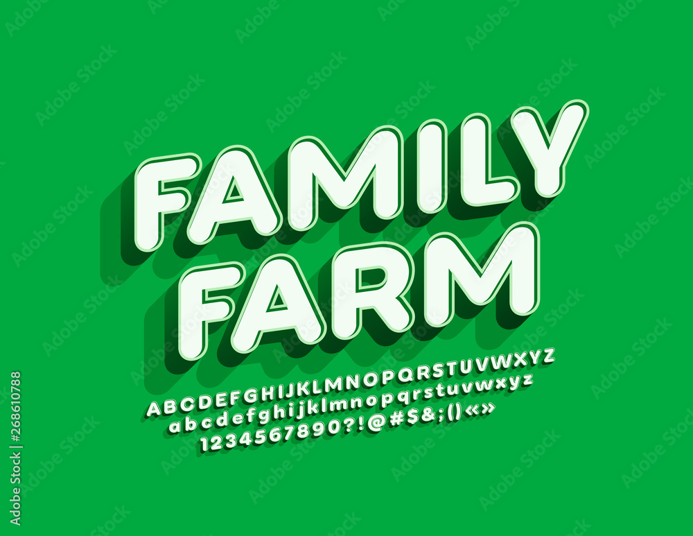 Vector bright Sign Family Farm. White and Green Alphabet Letters and ...