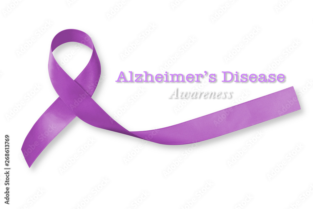 Alzheimers Disease Ad Awareness With Purple Ribbon Isolated On White