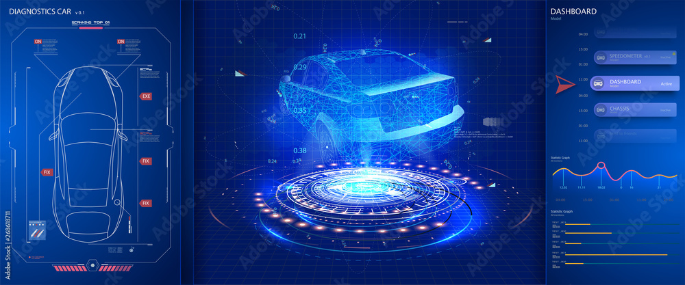 Car service. Hardware diagnostics condition of the car in style HUD ...