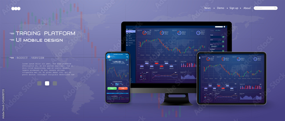Trade UI, great design for any purposes. Trade concept. Web site screen ...