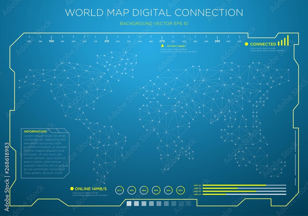 high technology world map digital background template with modern ...