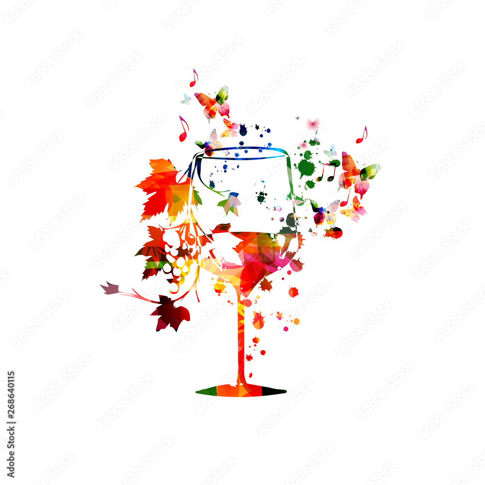 Colorful wine glass with vine background vector illustration. Party ...