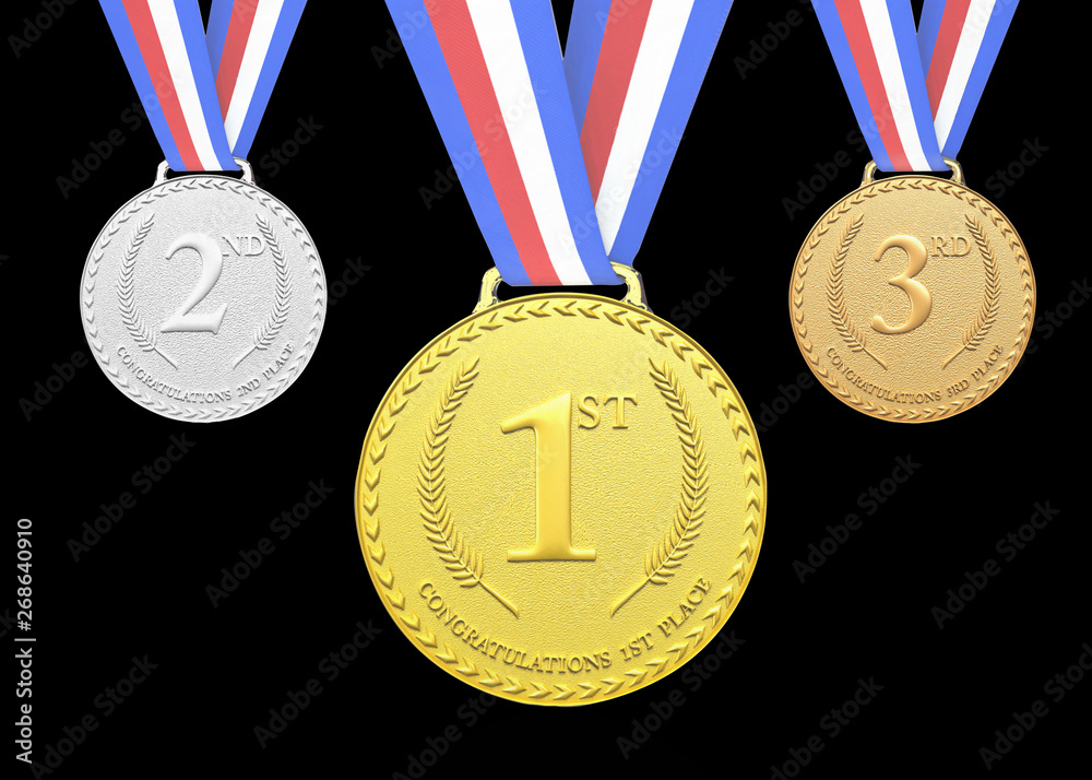 3D rendered 1st place gold medal, 2nd place silver medal and 3rd place ...