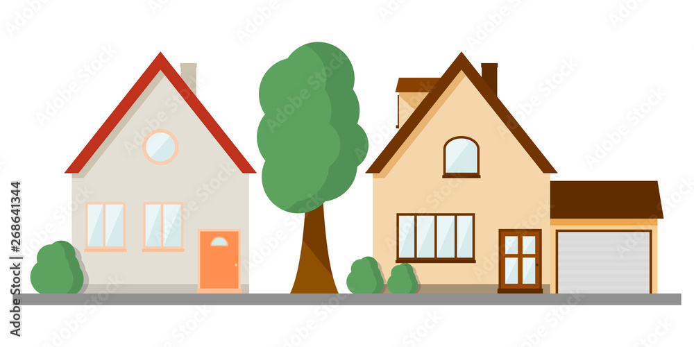 The image of two different private two-story houses on the same line ...