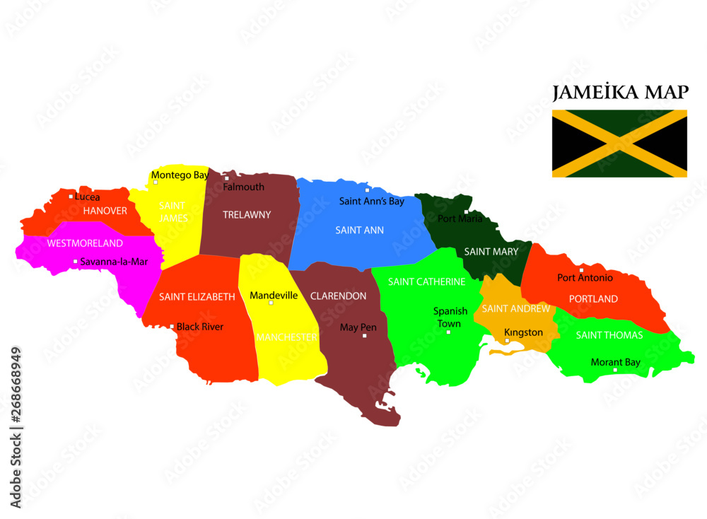 Vector illustration of map of Jamaica Stock Vector | Adobe Stock