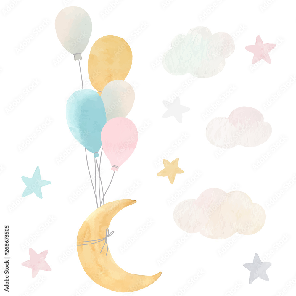 Vector baby moon stars and clouds Stock Vector | Adobe Stock