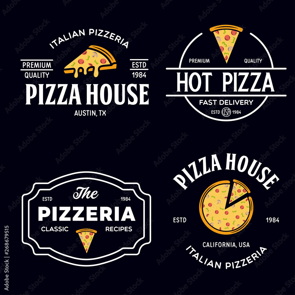 Set of pizza logo, badges, banners, emblems for fast food restaurant ...