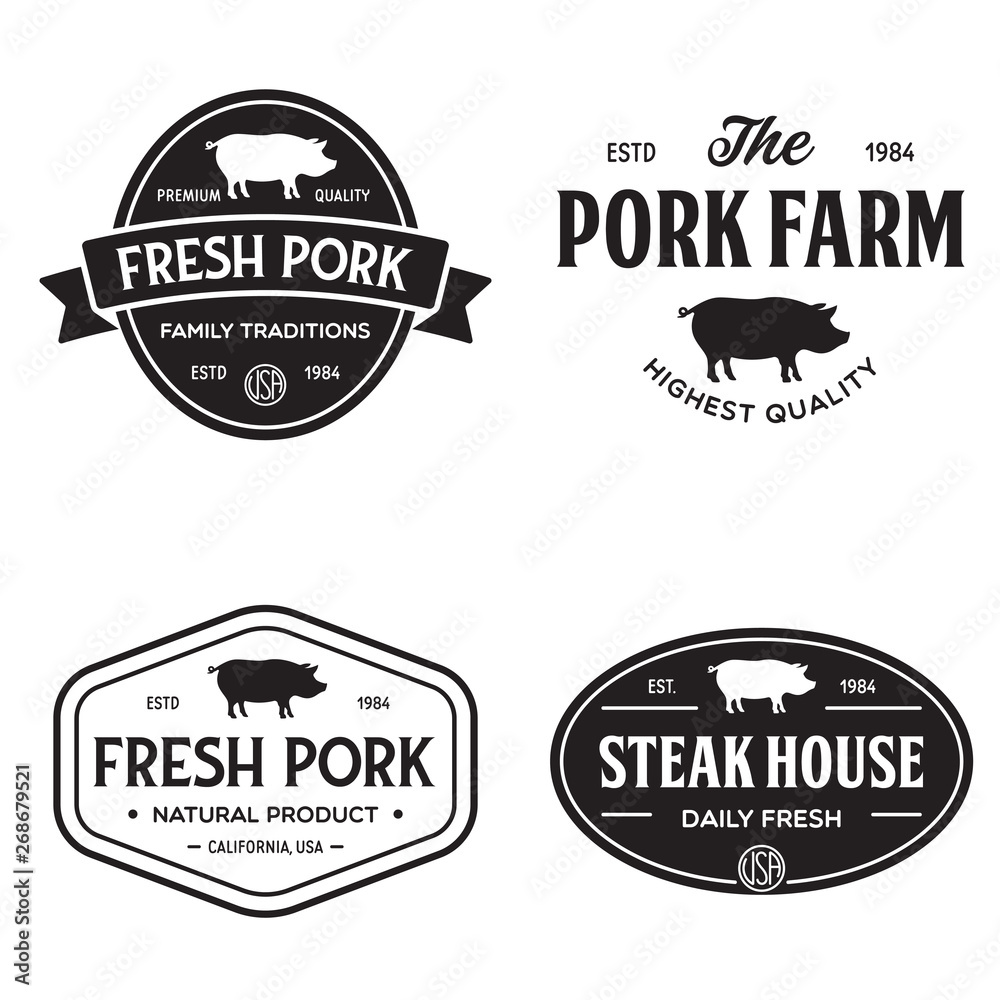 Set of premium pork labels, badges and design elements. Logo for ...