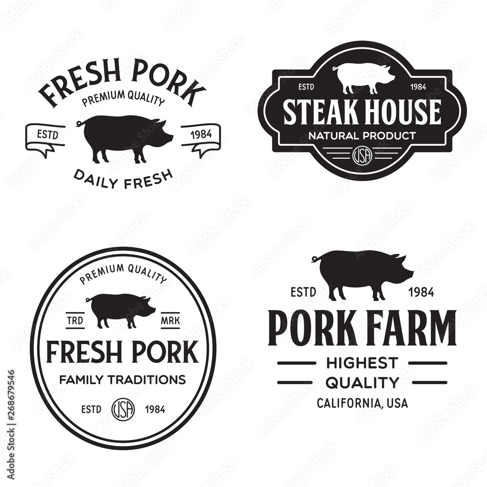 Set of premium pork labels, badges and design elements. Logo for ...