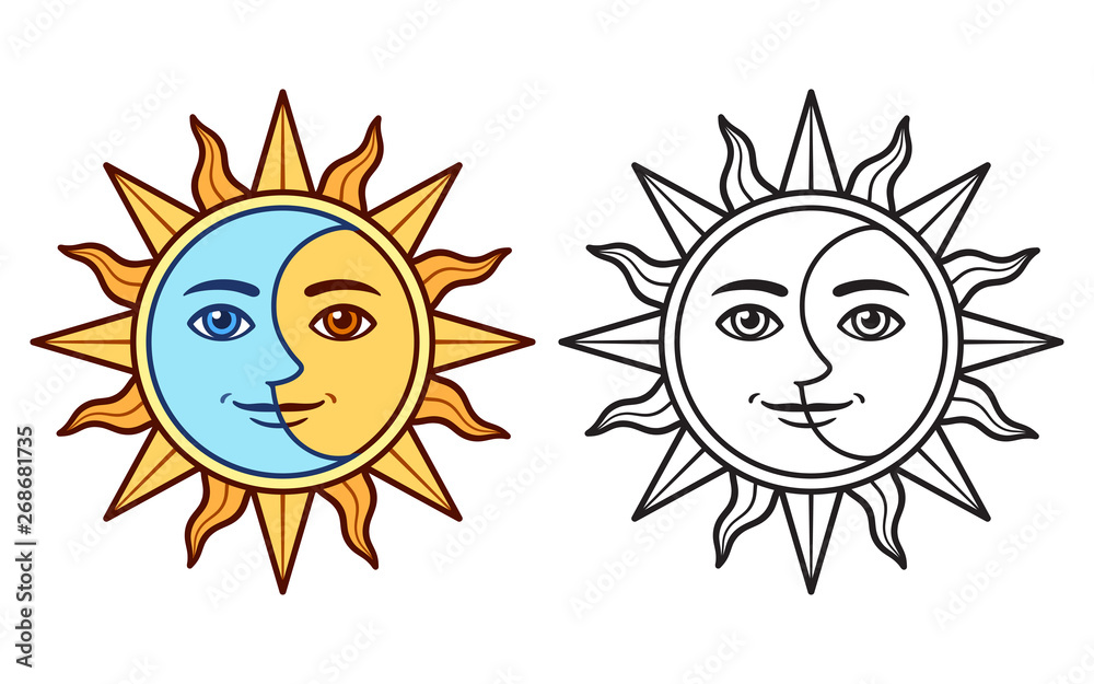 Stylized sun and moon Stock Vector | Adobe Stock