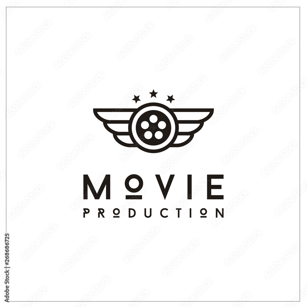 Film Reel Roll with Wings for Video Movie Cinema Studio Production Logo ...