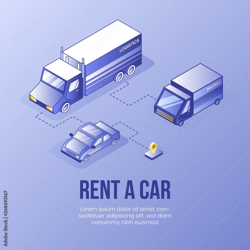 Digital isometric design concept set of rent car online service app 3d ...