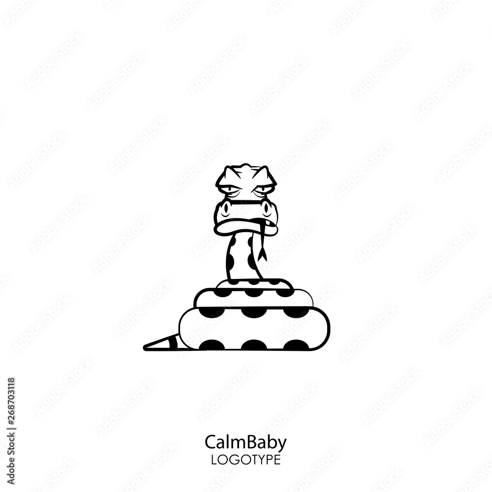 Cartoon reptile character. Funny suspicious sly python curled up with a ...