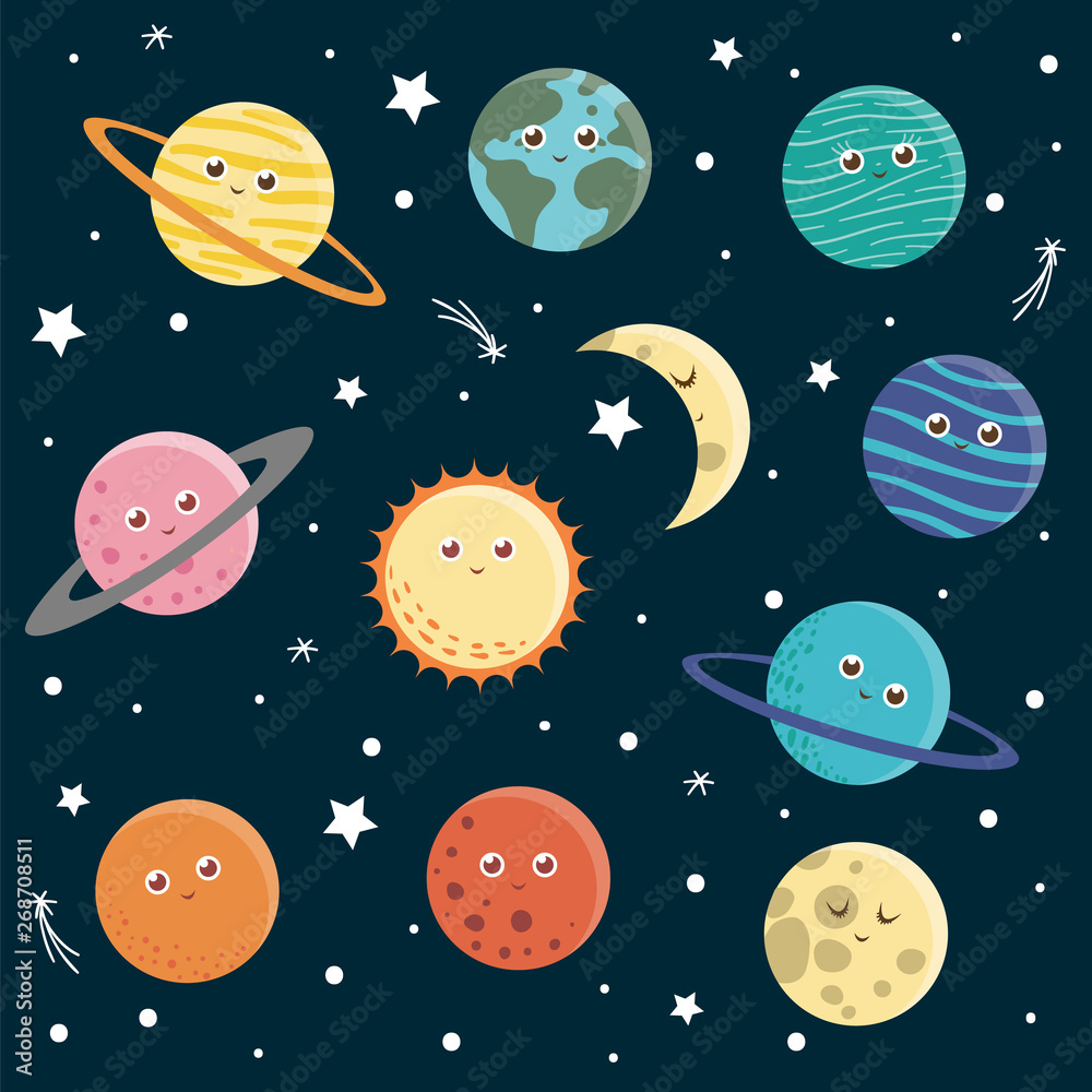 Vector set of planets for children. Bright and cute flat illustration ...