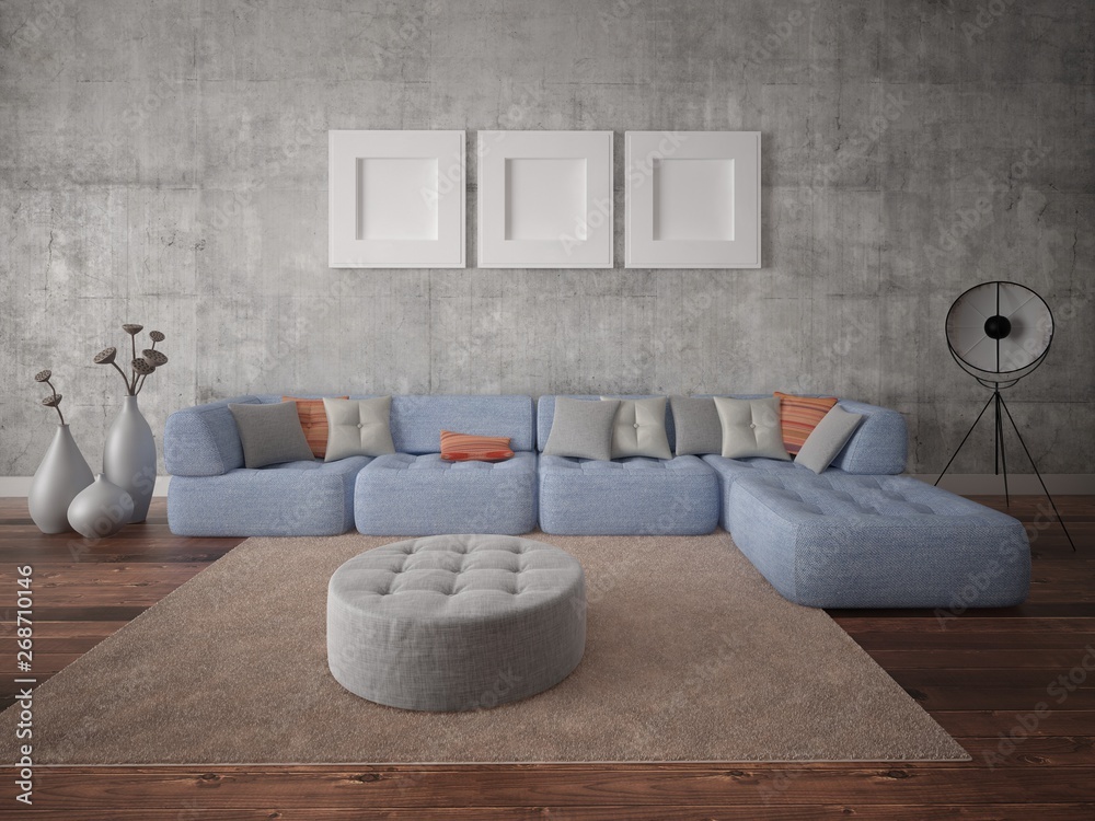 Mock up bright living room with original corner sofa and stylish ...