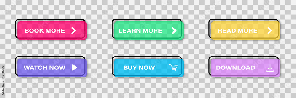 Colorful web buttons set Isolated on transparent background. Call to ...