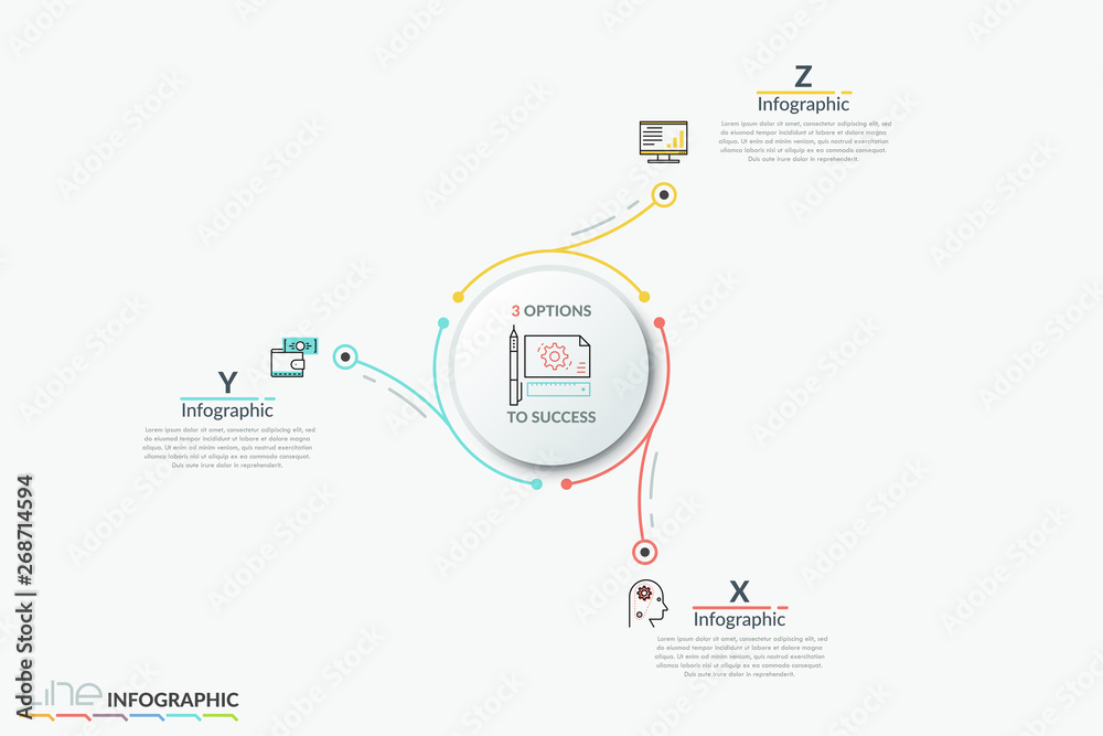 Round diagram with central circular paper white element connected with ...