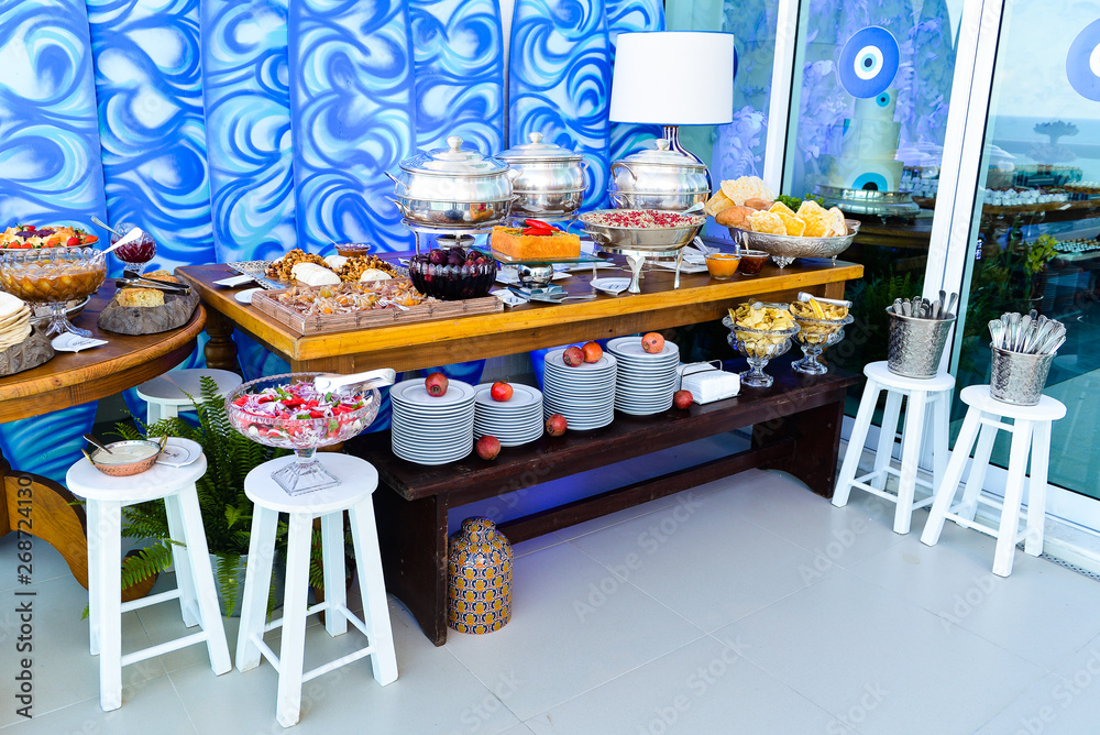 greek cuisine buffet table with fresh Mediterranean ingredients, greek ...