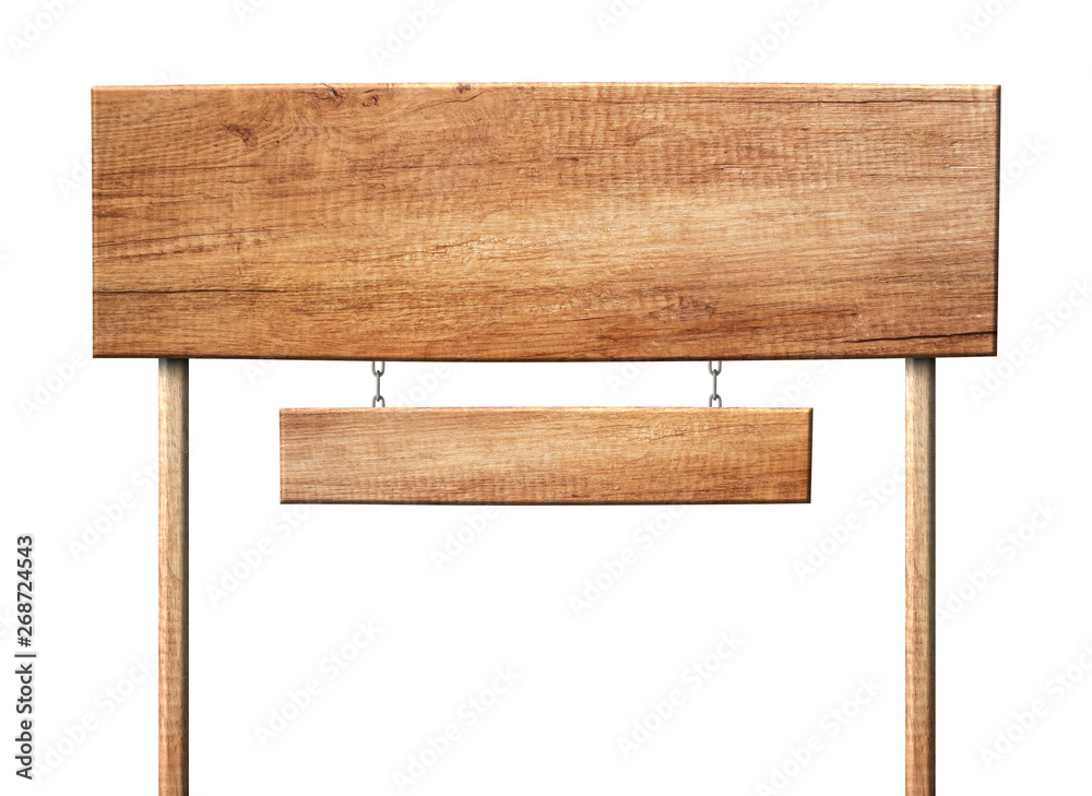 Oblong wooden double signpost with poles and made of natural wood Stock ...