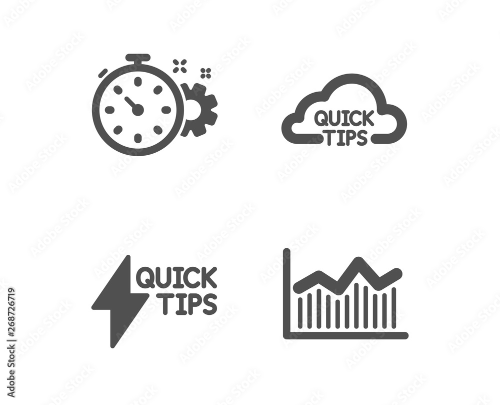 Set of Quickstart guide, Cogwheel timer and Quick tips icons. Money ...