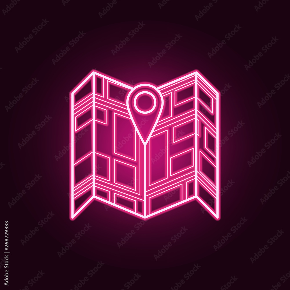 pin on the expanded map neon icon. Elements of Navigation set. Simple ...