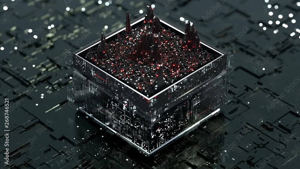 Central processing unit is analyszing data. Computer science fiction ...