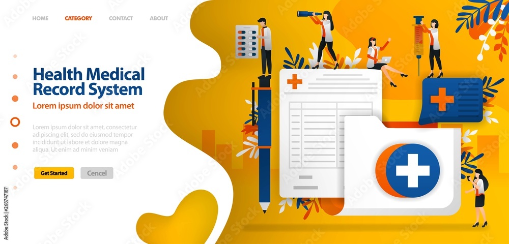 Health medical Record System. folder with cross symbol and registration ...