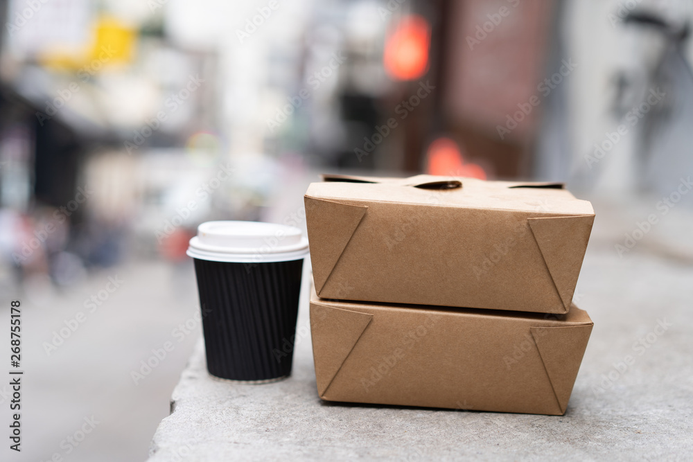 Take Out Box from Cardboard and Cup of Coffee. Blank Take away ...