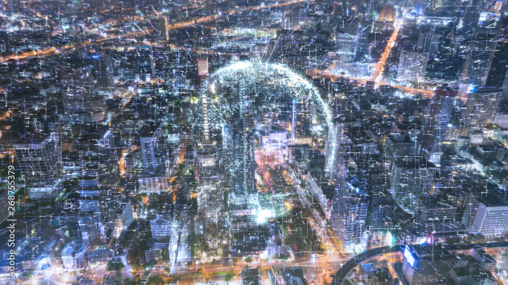 The concept of the digital city arises from the small particles forming ...