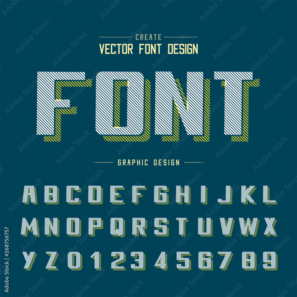 Line Bold Font shadow and Graphic alphabet vector, Writing typeface and ...