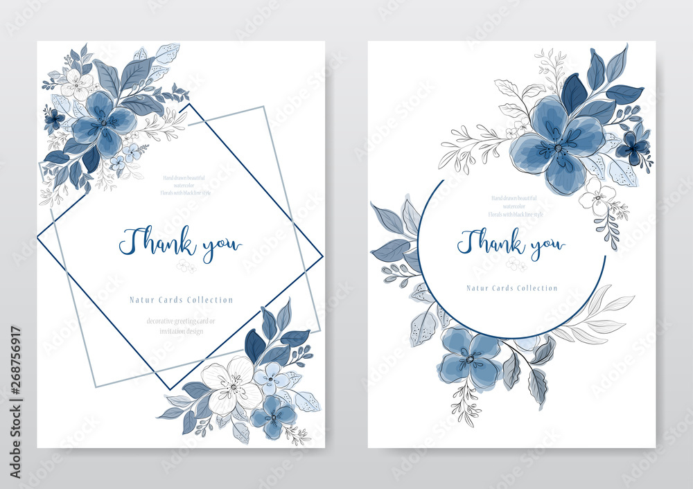 Set of beautiful blue watercolor floral card Stock Vector | Adobe Stock