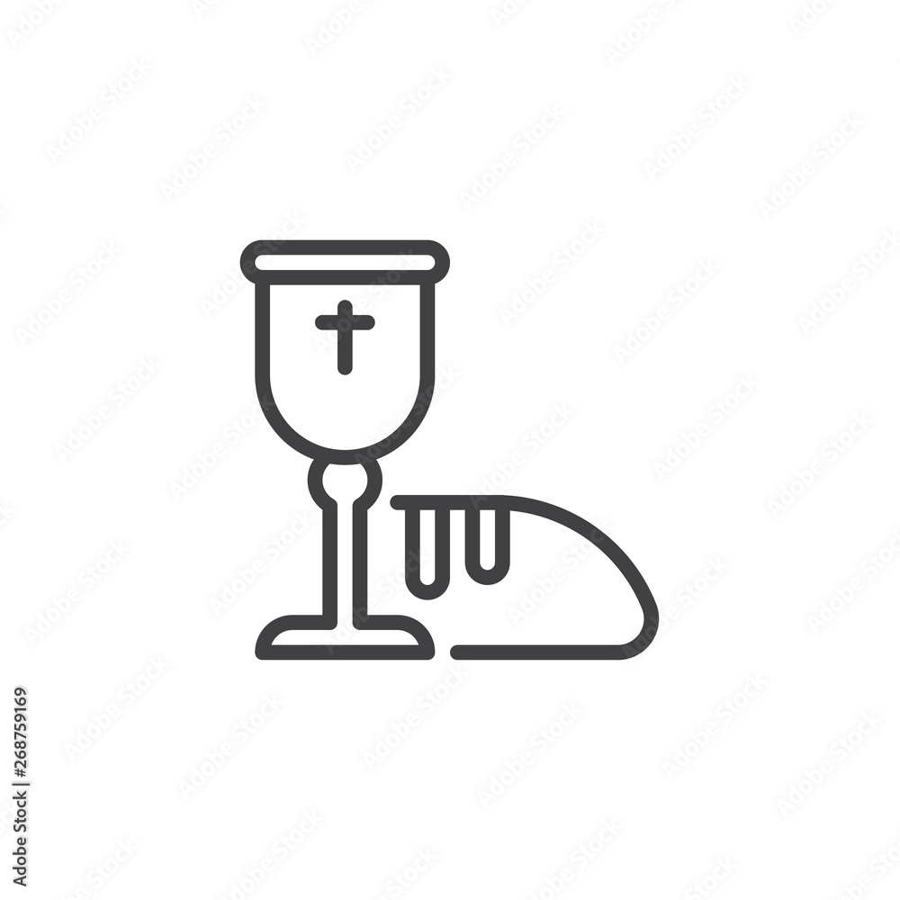 Holy communion line icon. Goblet and bread linear style sign for mobile ...